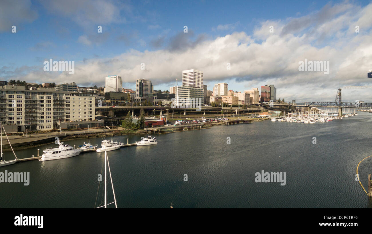 Blue skies over Commencement Bay in Tacoma Washington Stock Photo - Alamy