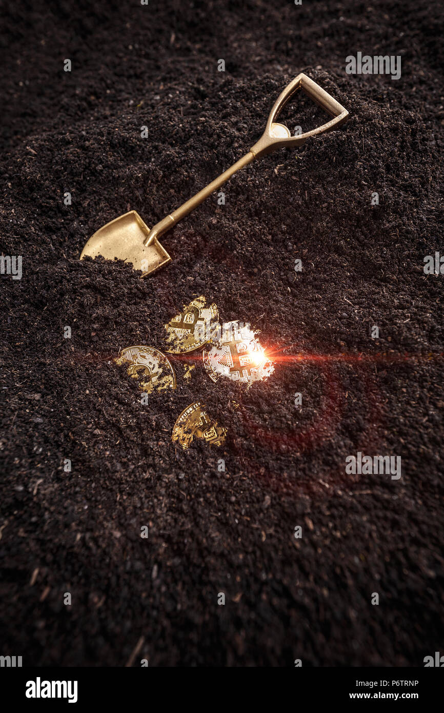 Concept crypto currency bitcoin mining. Coin on the ground Stock Photo ...
