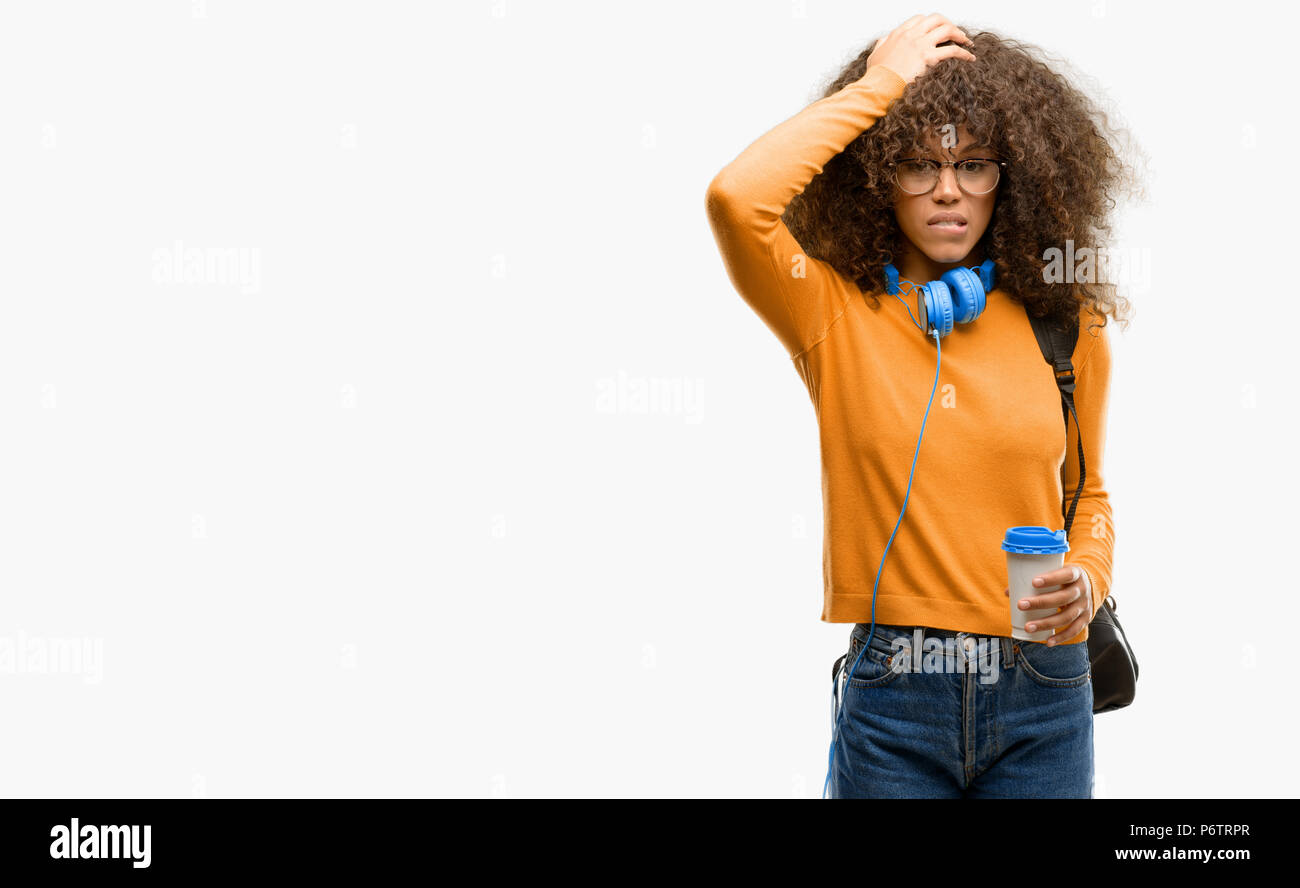 African american student woman terrified and nervous expressing anxiety ...