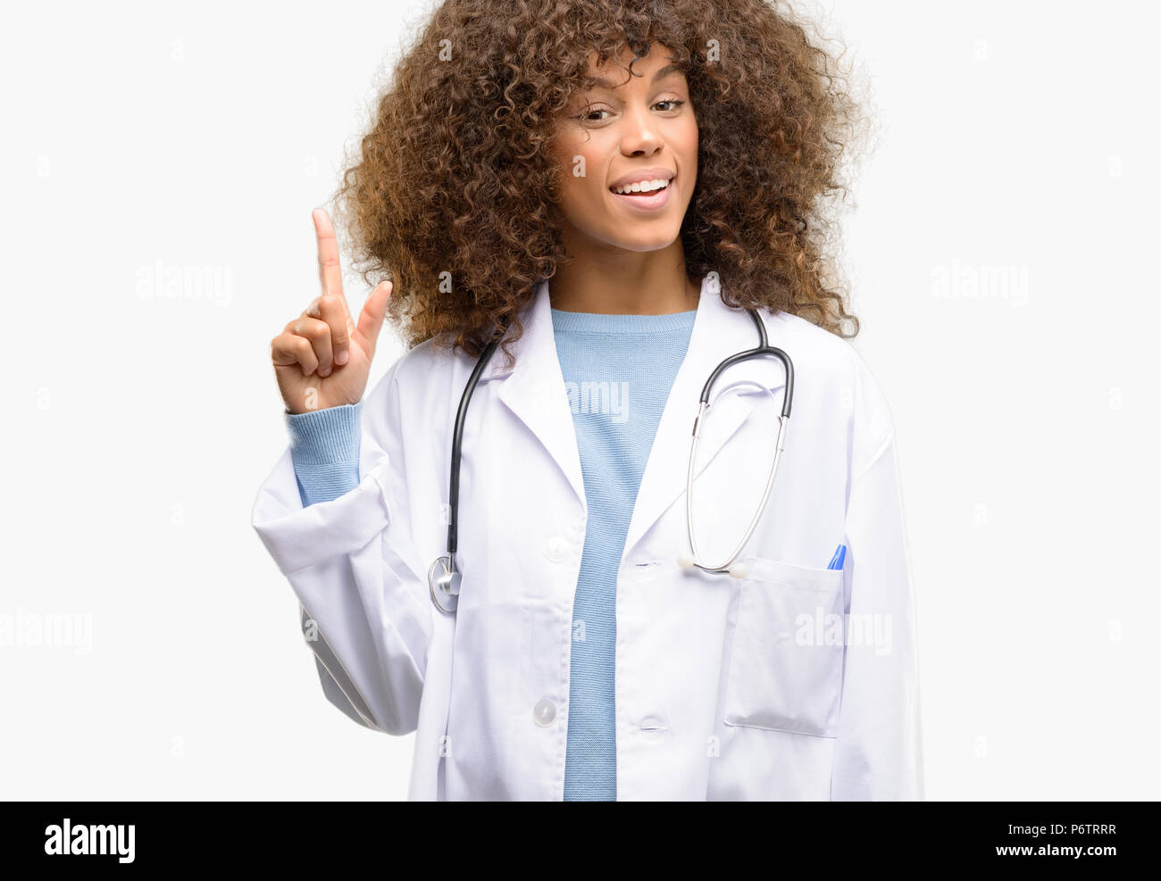 African american doctor woman, medical professional working pointing ...
