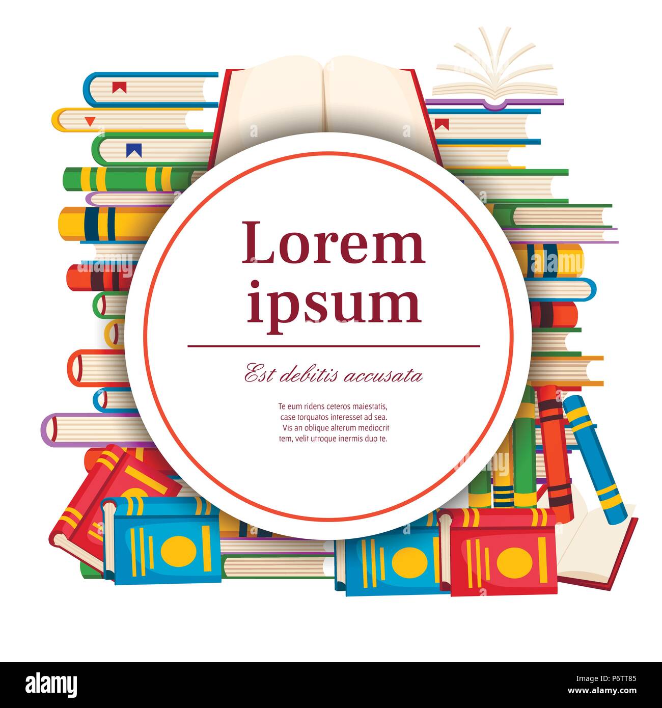 Cover design with stack of books . Round card design. Concept for card ...