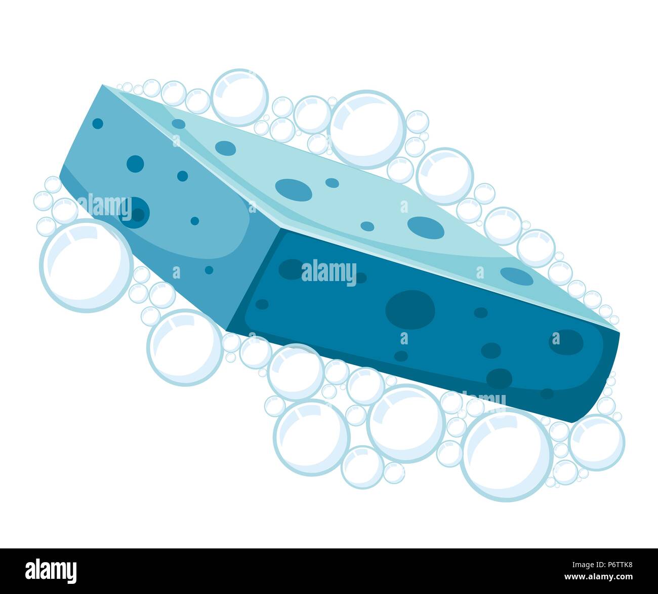 Blue shower sponge. Foam bubbles. Colorful bath icon. Flat vector ...