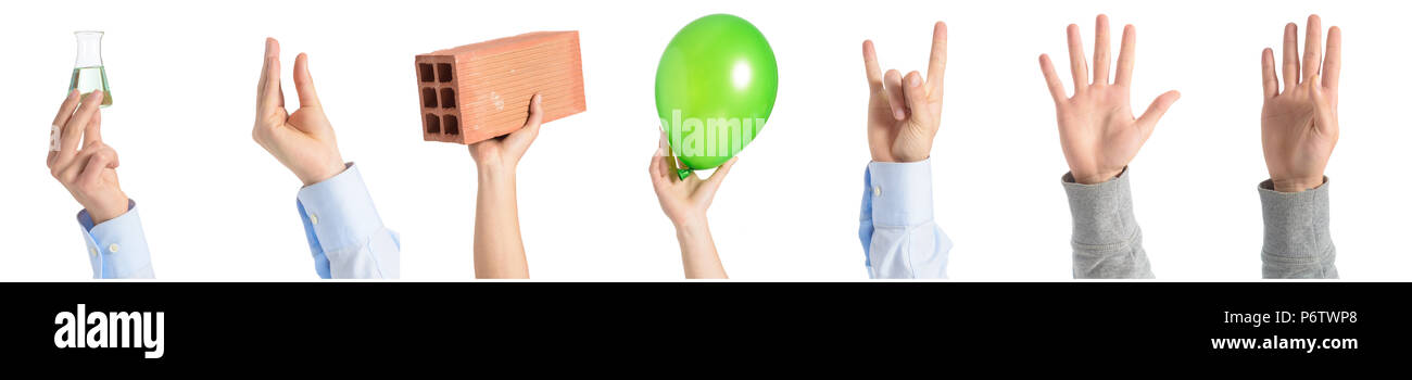 Collage of hands with objects Stock Photo - Alamy