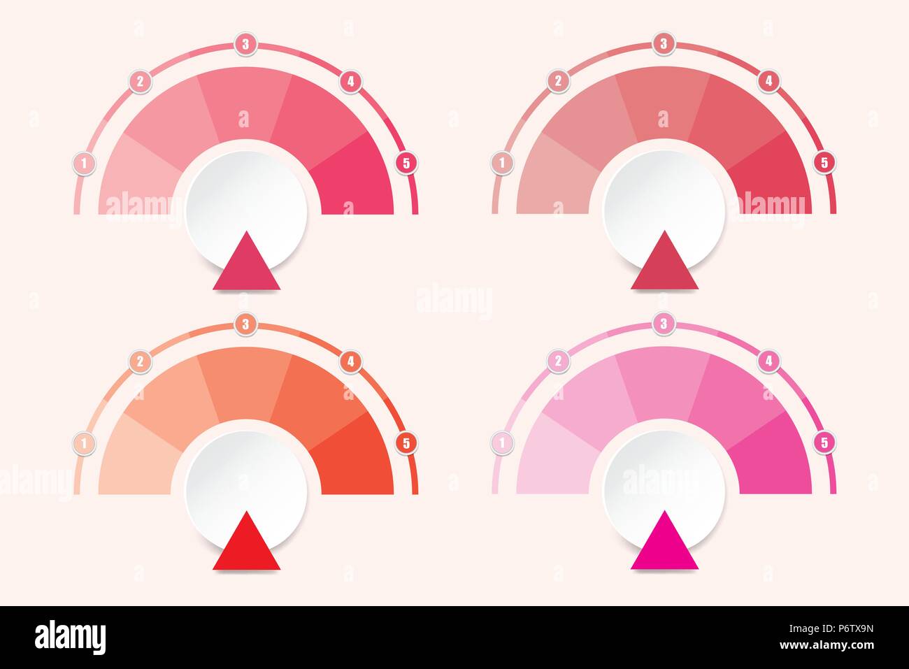 Set of four infographic diagrams ready for your text in shades of red ...