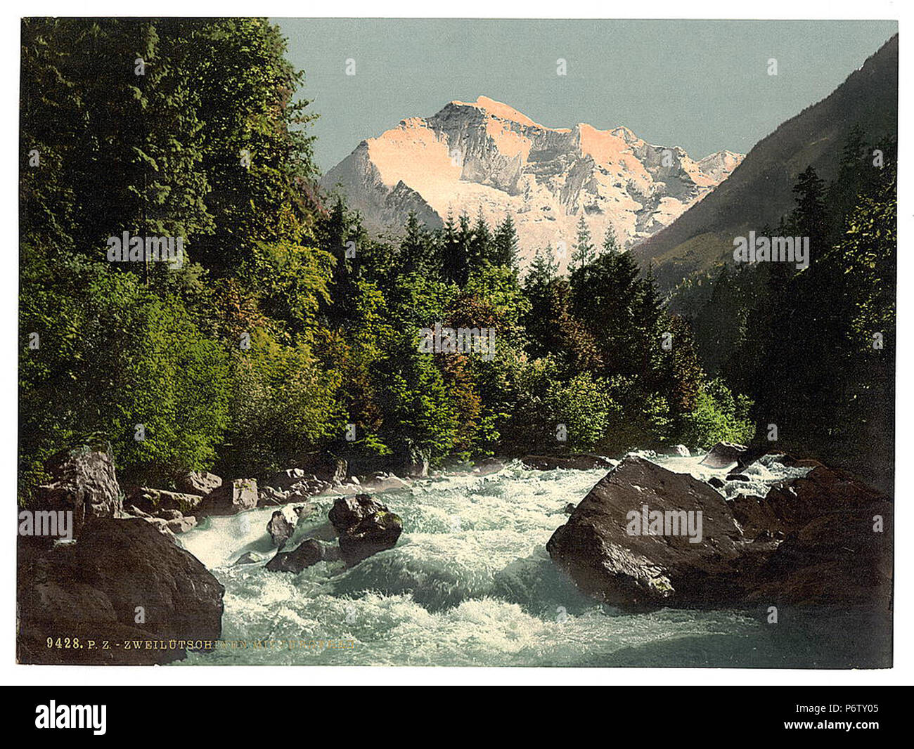vintage photo of a waterfall or white water rapids in a stream or river ...