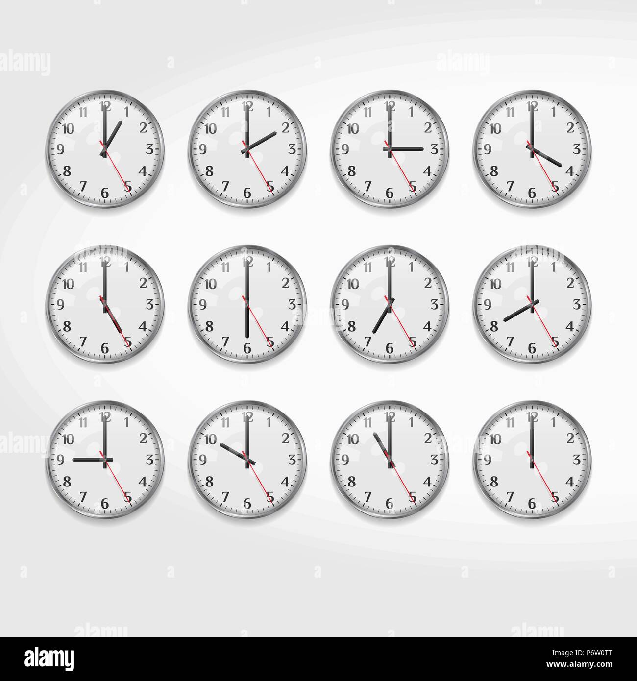 Office Wall Clocks Showing the Times of Day. Round Quartz Analog Wall ...