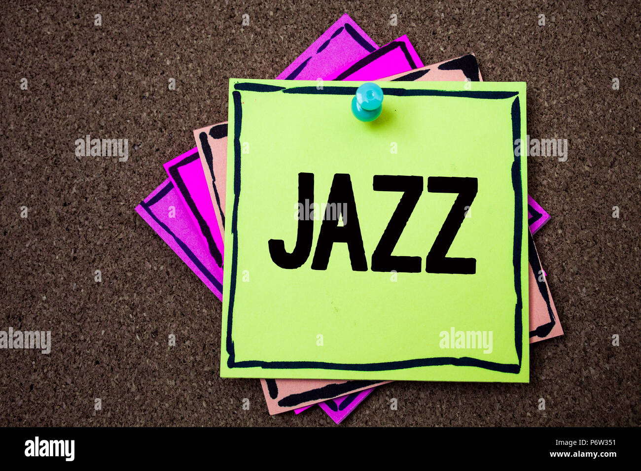 Writing note showing Jazz. Business photo showcasing Type of music of ...