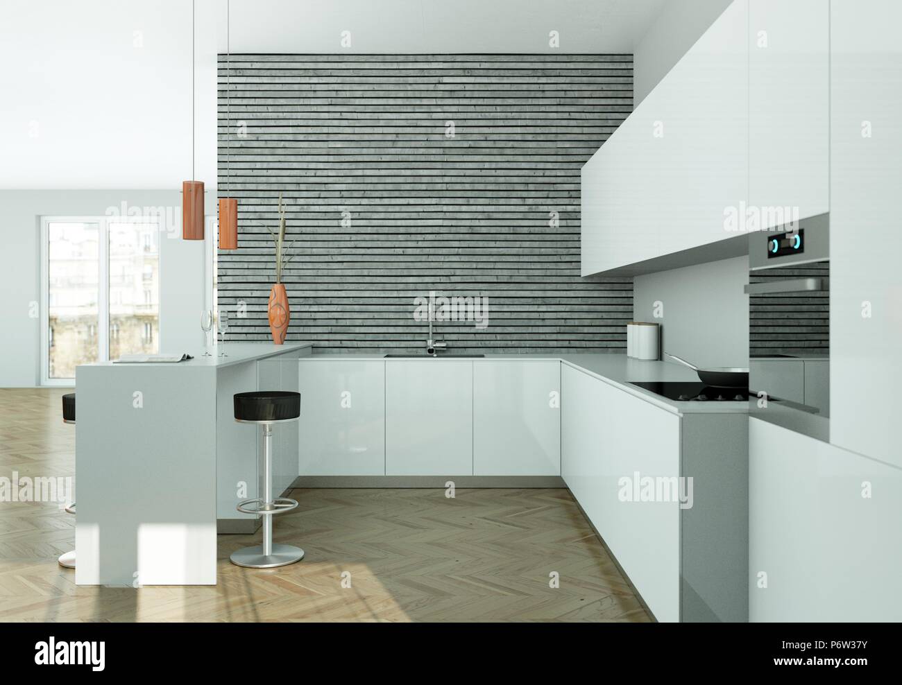modern kitchen interior design illustration Stock Photo - Alamy