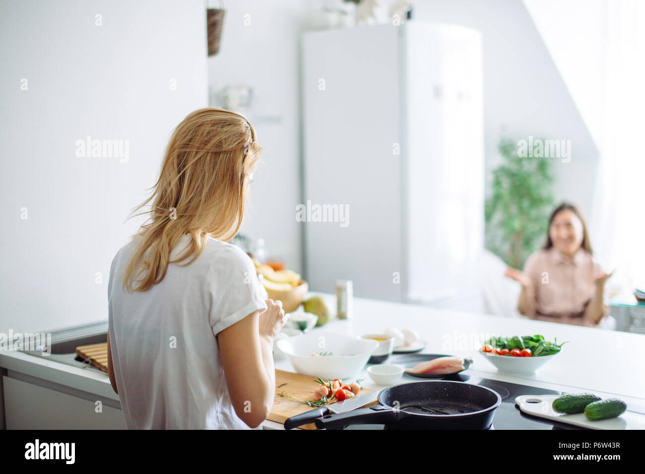 Back View Woman Cooking In Kitchen High Resolution Stock Photography ...