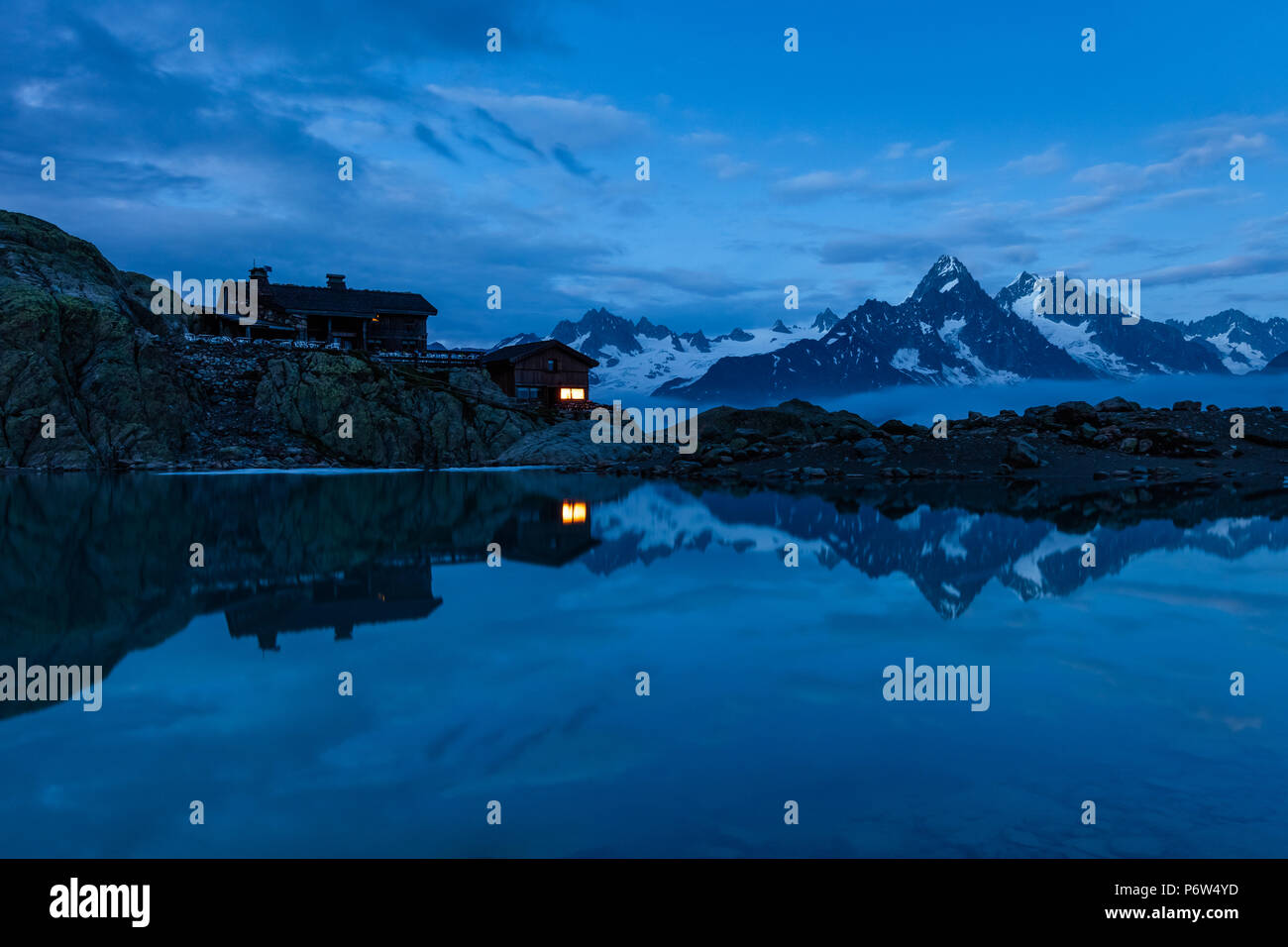 Mont Blanc Massif Reflected in Lac Blanc, Graian Alps, France Stock ...