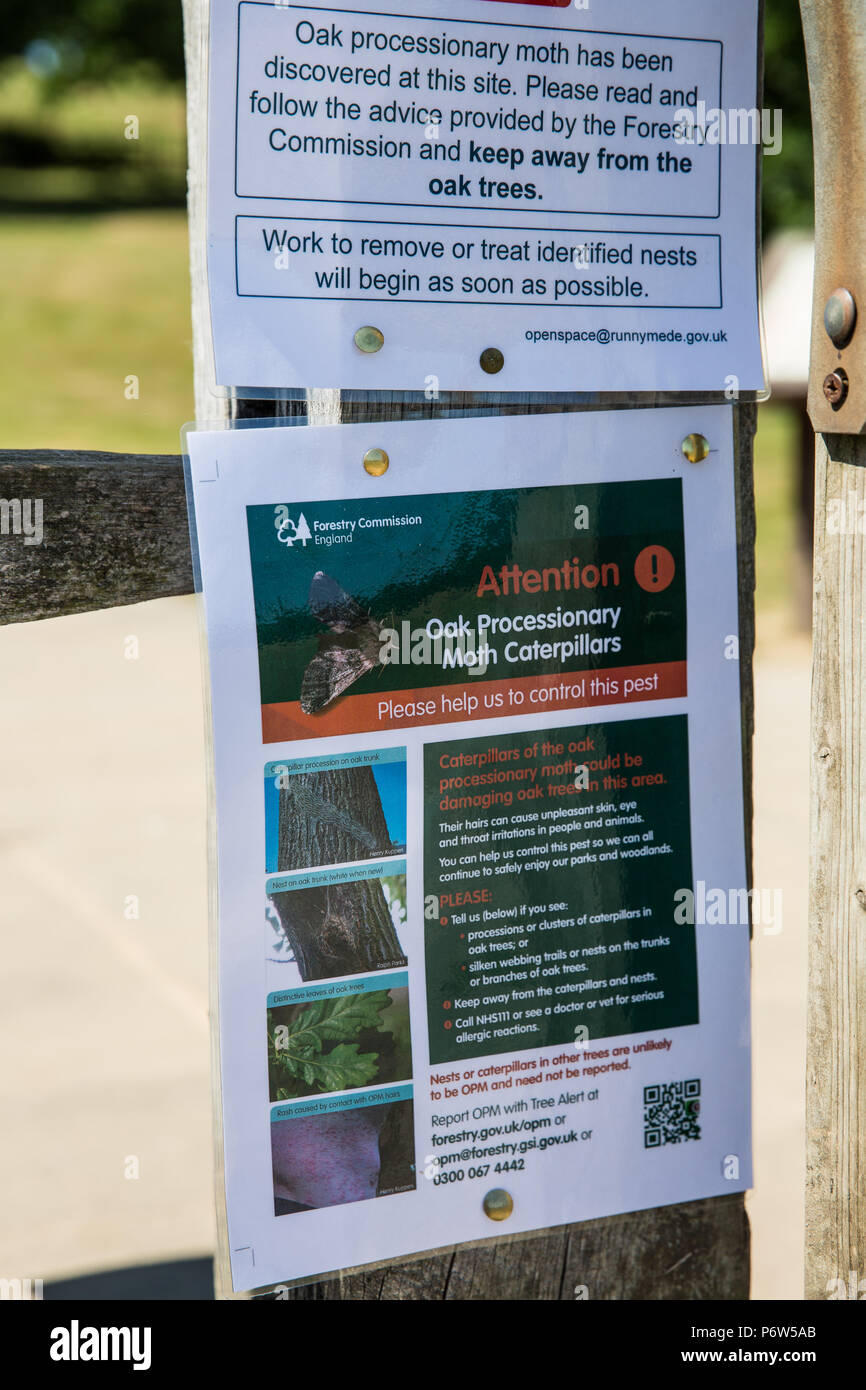 Runnymede, UK. 2nd July, 2018. Notices warning the public of the ...