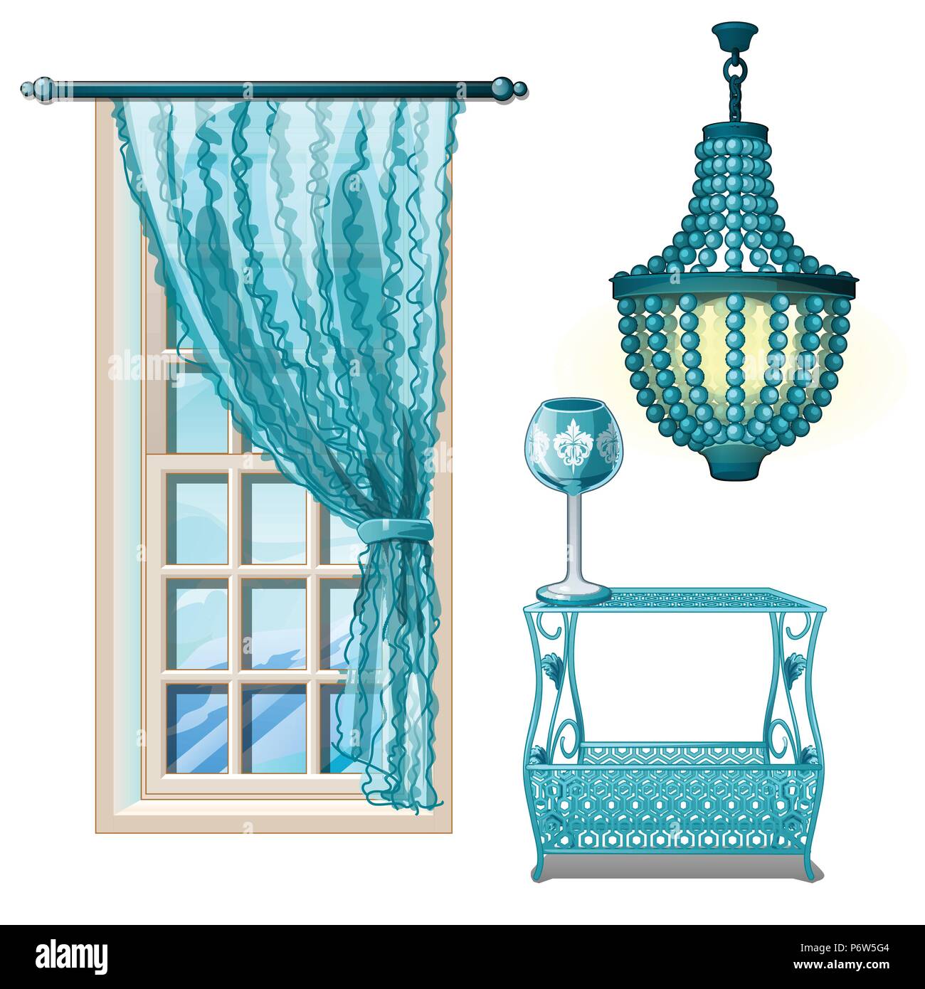 Items vintage interior in turquoise color isolated on white background ...