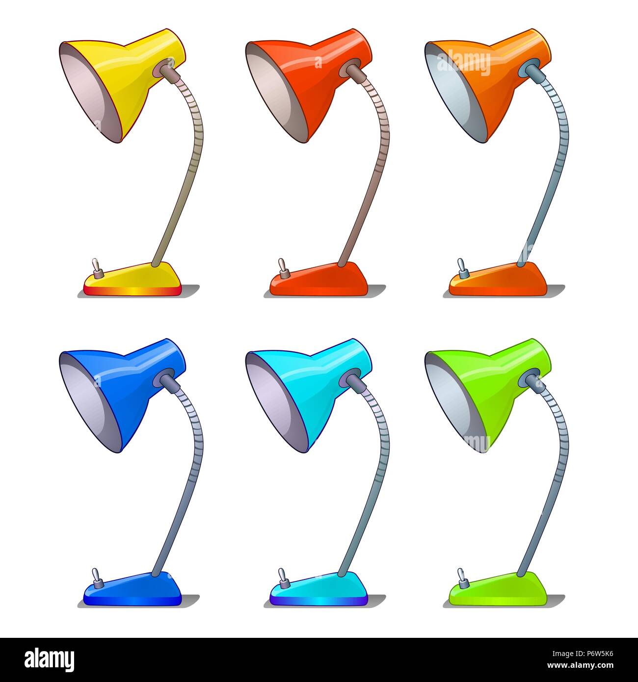 A set of table lamps of different colors isolated on white background ...