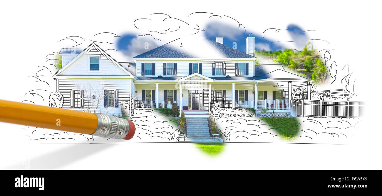 Pencil Erasing Drawing To Reveal Finished Custom House Design ...