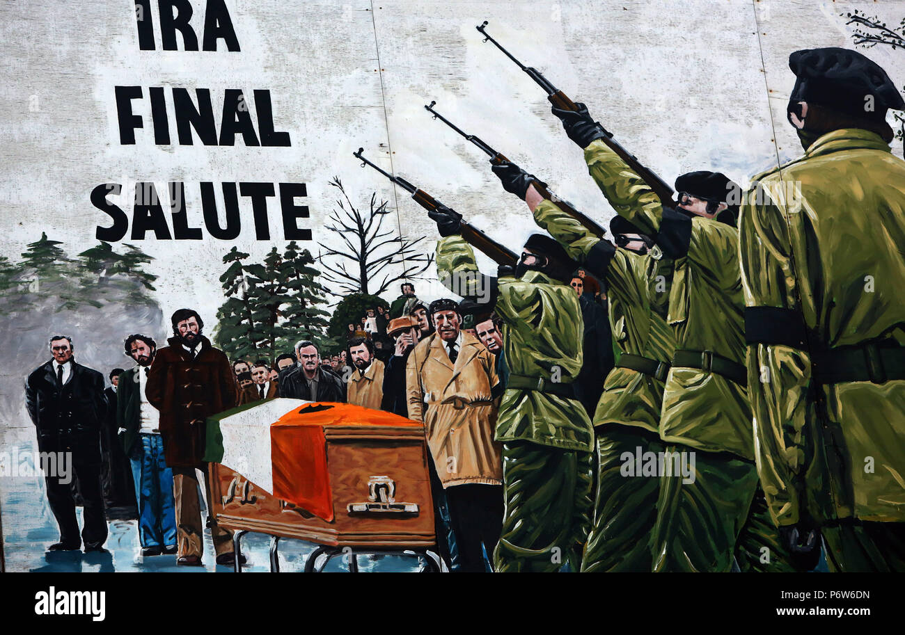 A painting on a wall shows Gerry Adams during the IRA hunger strike in ...
