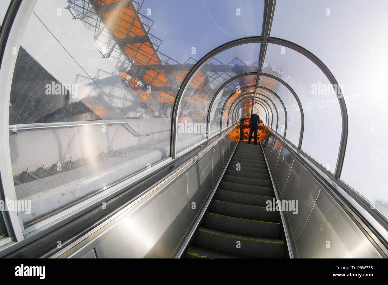 Covered escalators at Perrache Railway station, Lyon, France Stock ...