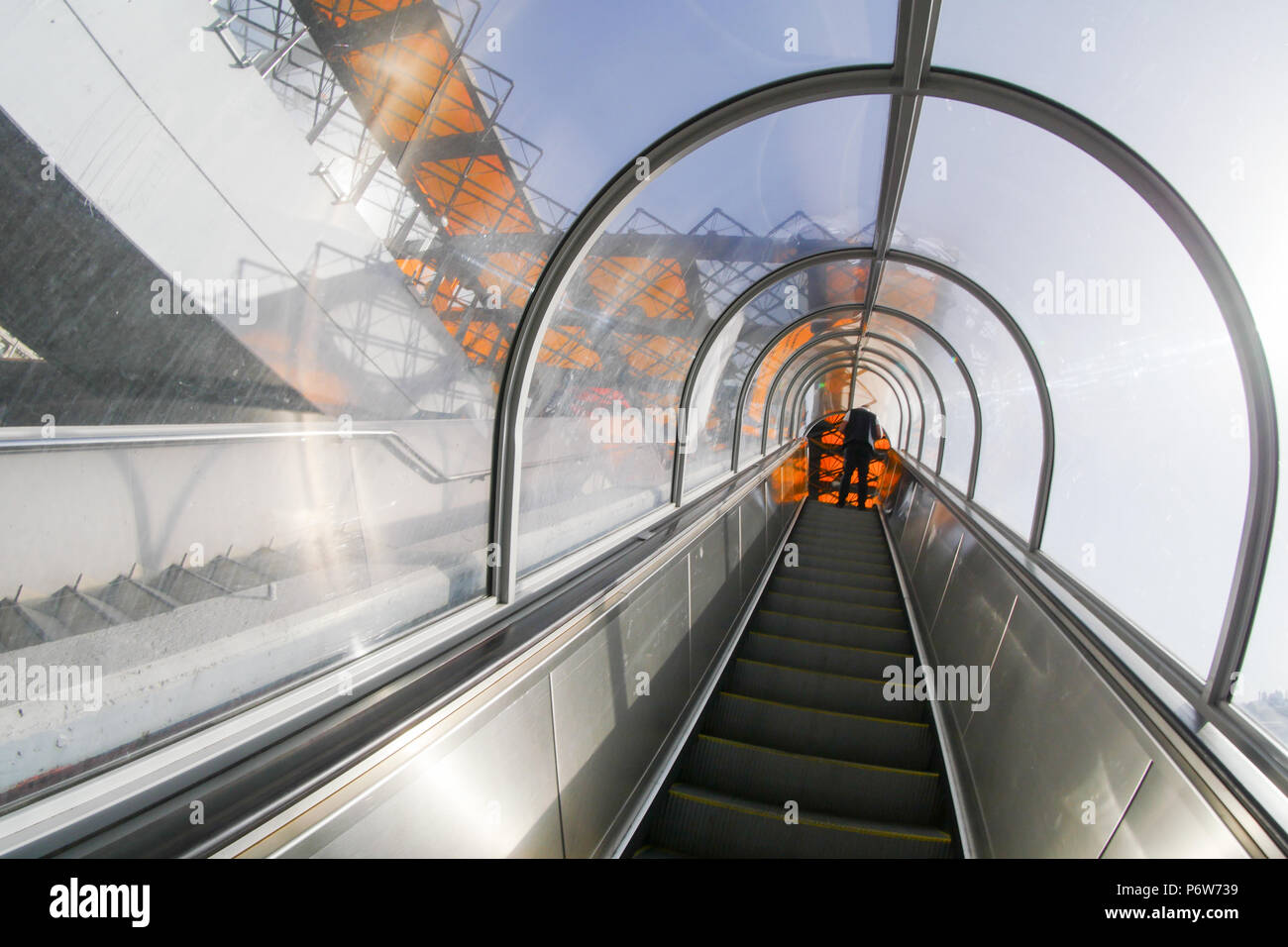 Covered escalators at Perrache Railway station, Lyon, France Stock ...