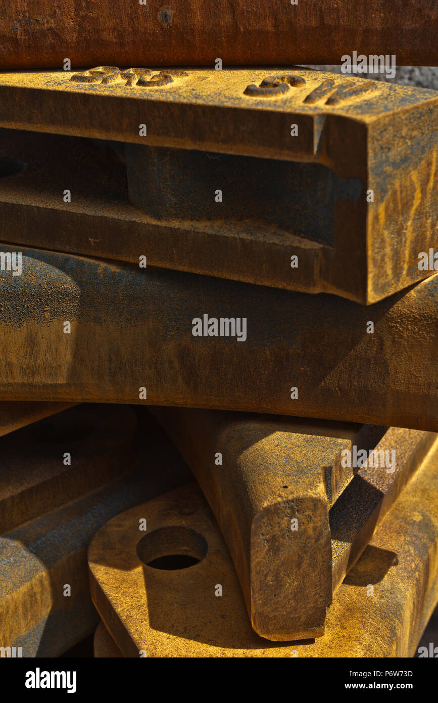 a stack of rust stained iron brake blocks outside the engine sheds at ...