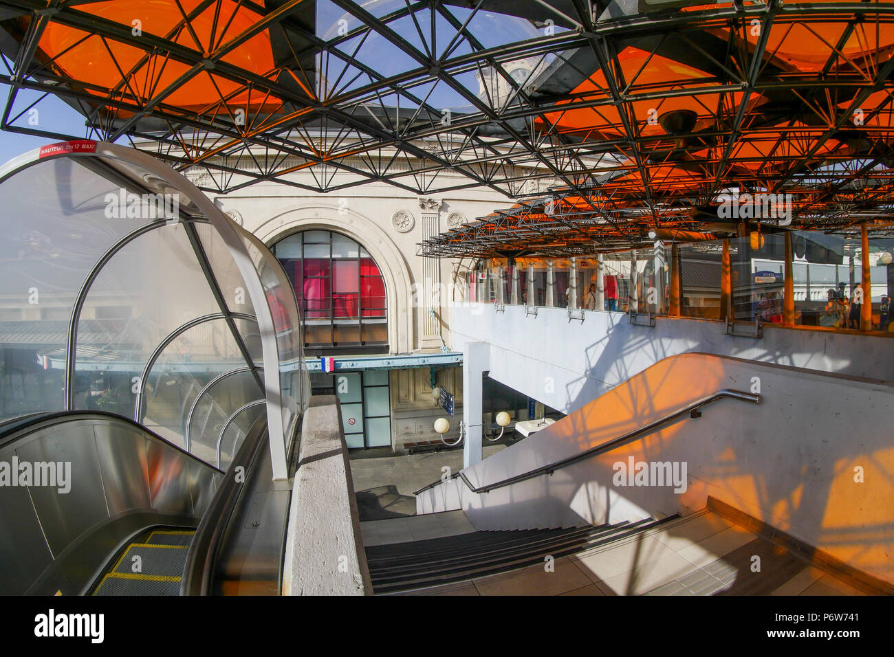 Covered escalators at Perrache Railway station, Lyon, France Stock ...