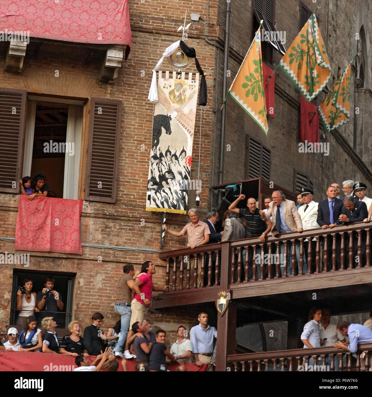 Flags of the contrade of the palio of siena hi-res stock photography ...