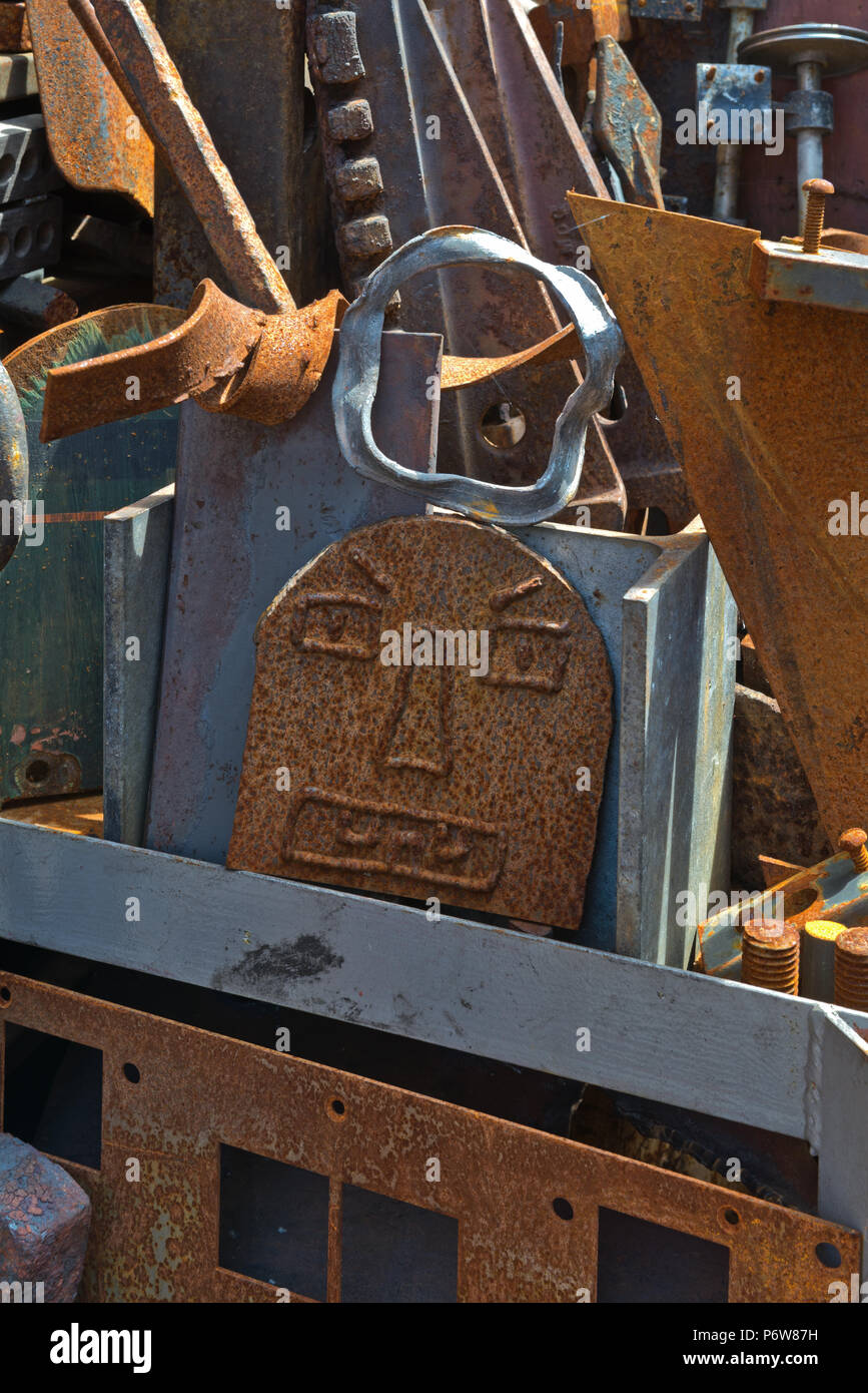 Scrap metal stacked outside the engine sheds at Minehead station on the ...