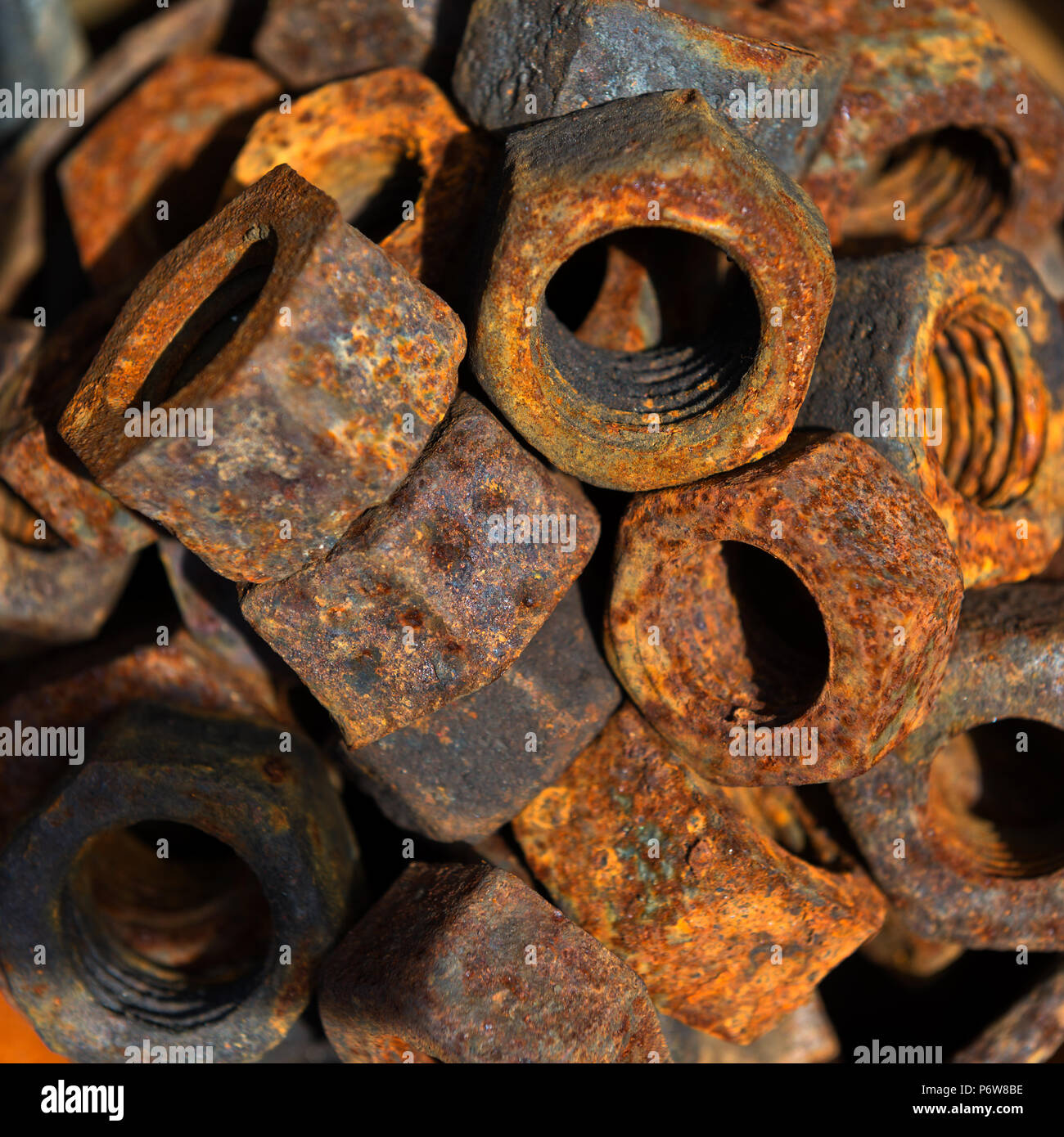 Old rusty and corroded iron nuts in a rack outside the Engine sheds at ...