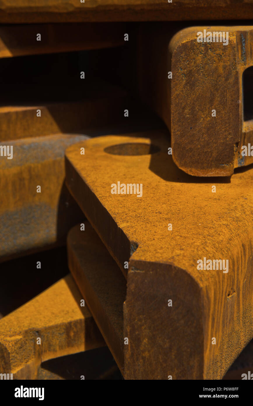 a stack of rust stained iron brake blocks outside the engine sheds at ...