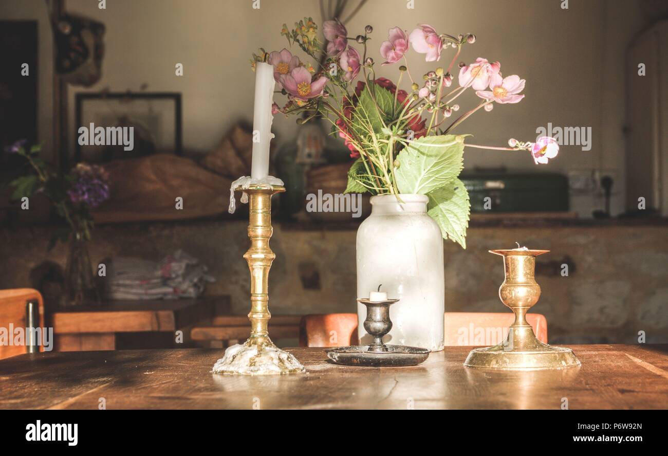 candle on a table in a restaurant Stock Photo - Alamy
