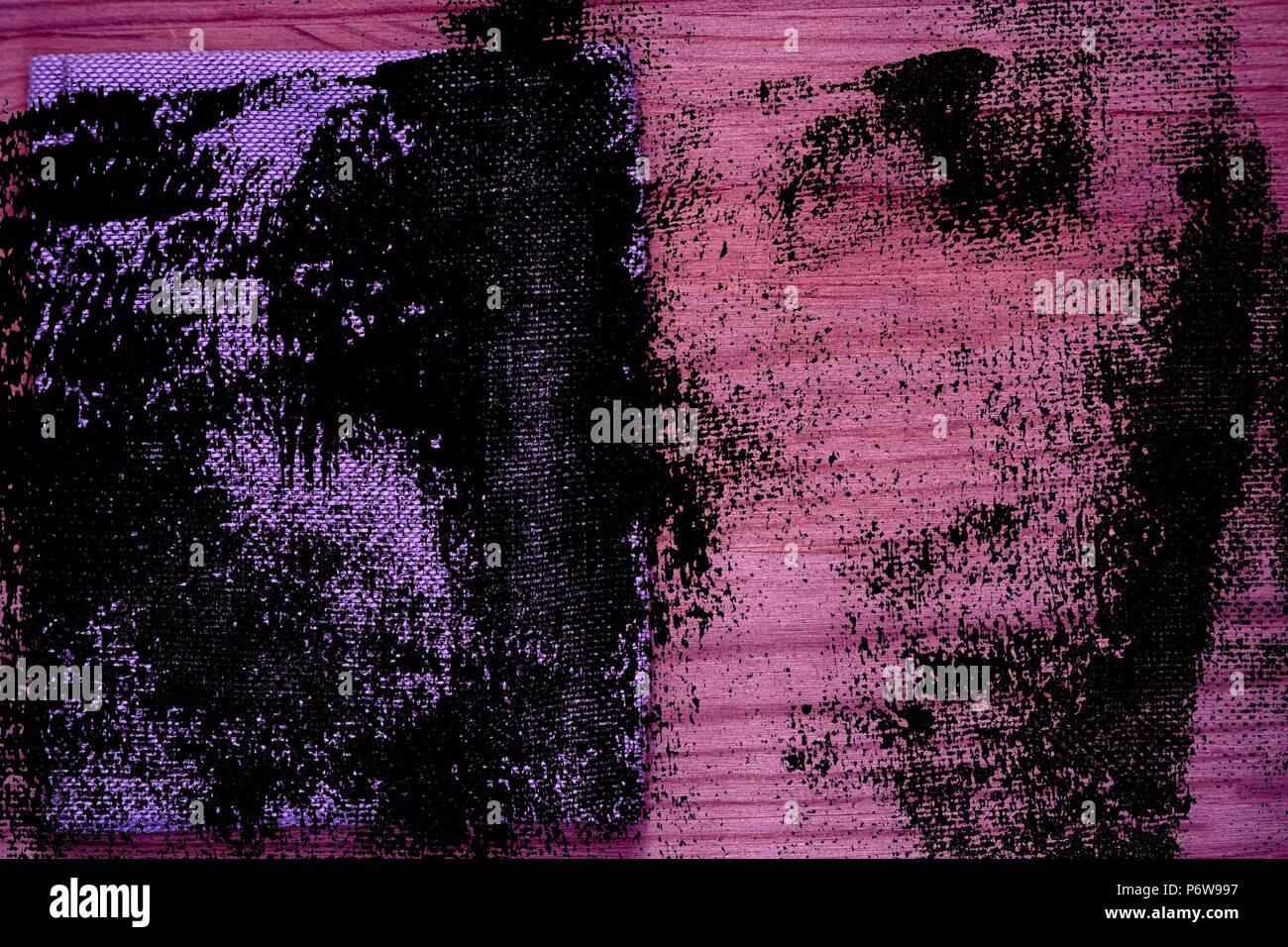 Ultra purple Postcard sample, linen fabric surface on wooden table with ...