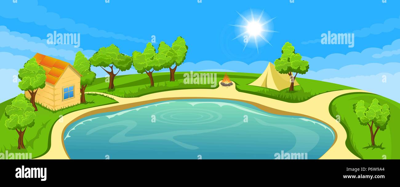Summer landscape with lake Stock Vector Image & Art - Alamy
