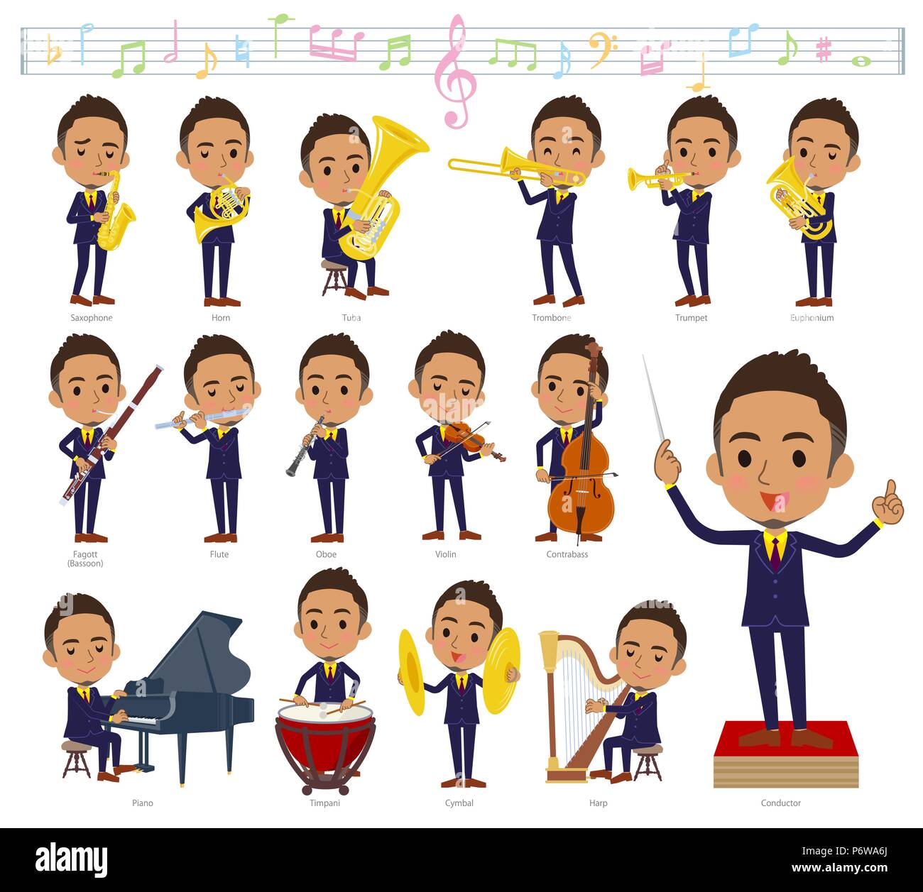 A set of men on classical music performances.There are actions to play ...