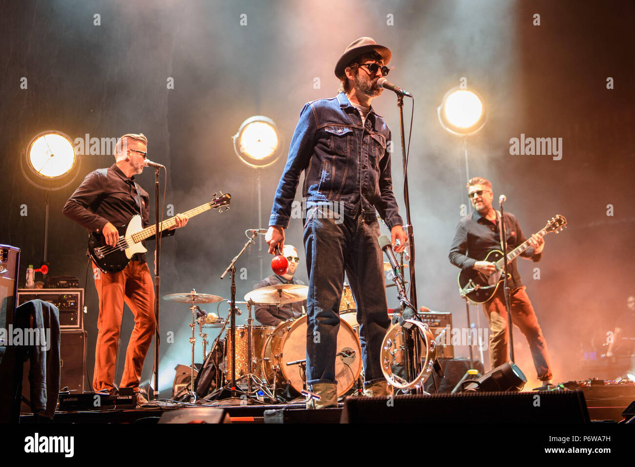 Eels (lead singer Mark Oliver Everett, centre) performing at Brixton ...