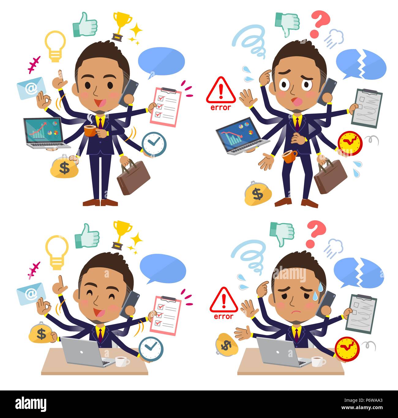 A set of men who perform multitasking in the office.There are things to ...