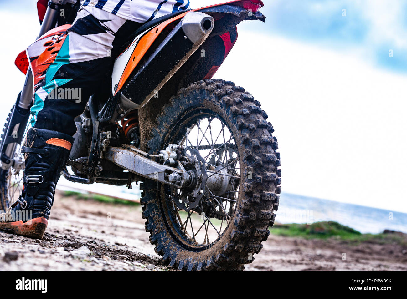 sport motorbike on the side of the road. Biker ready to run Stock Photo ...