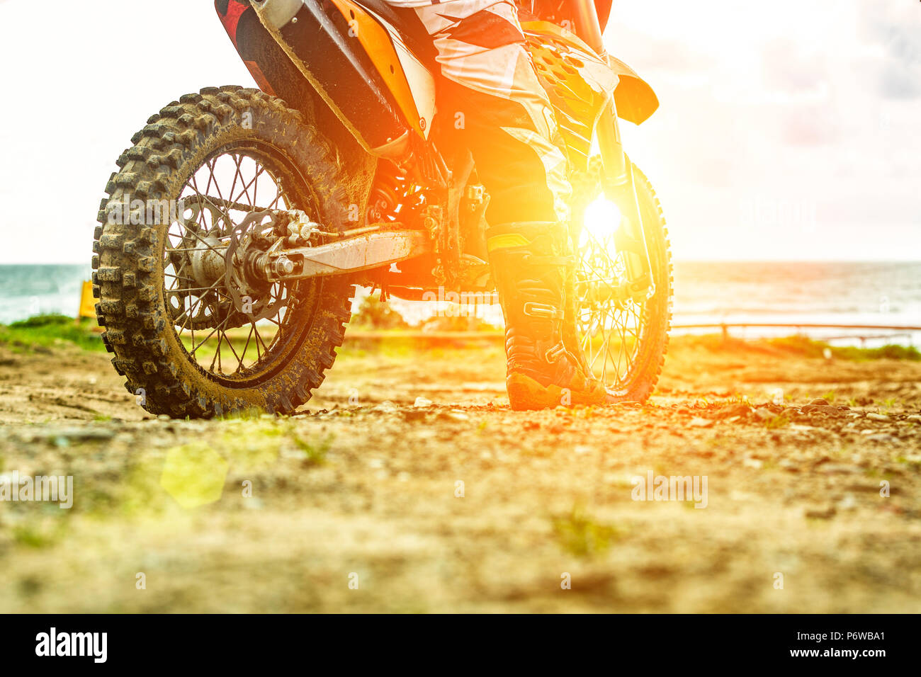 sport motorbike on the side of the road. Biker ready to run Stock Photo ...