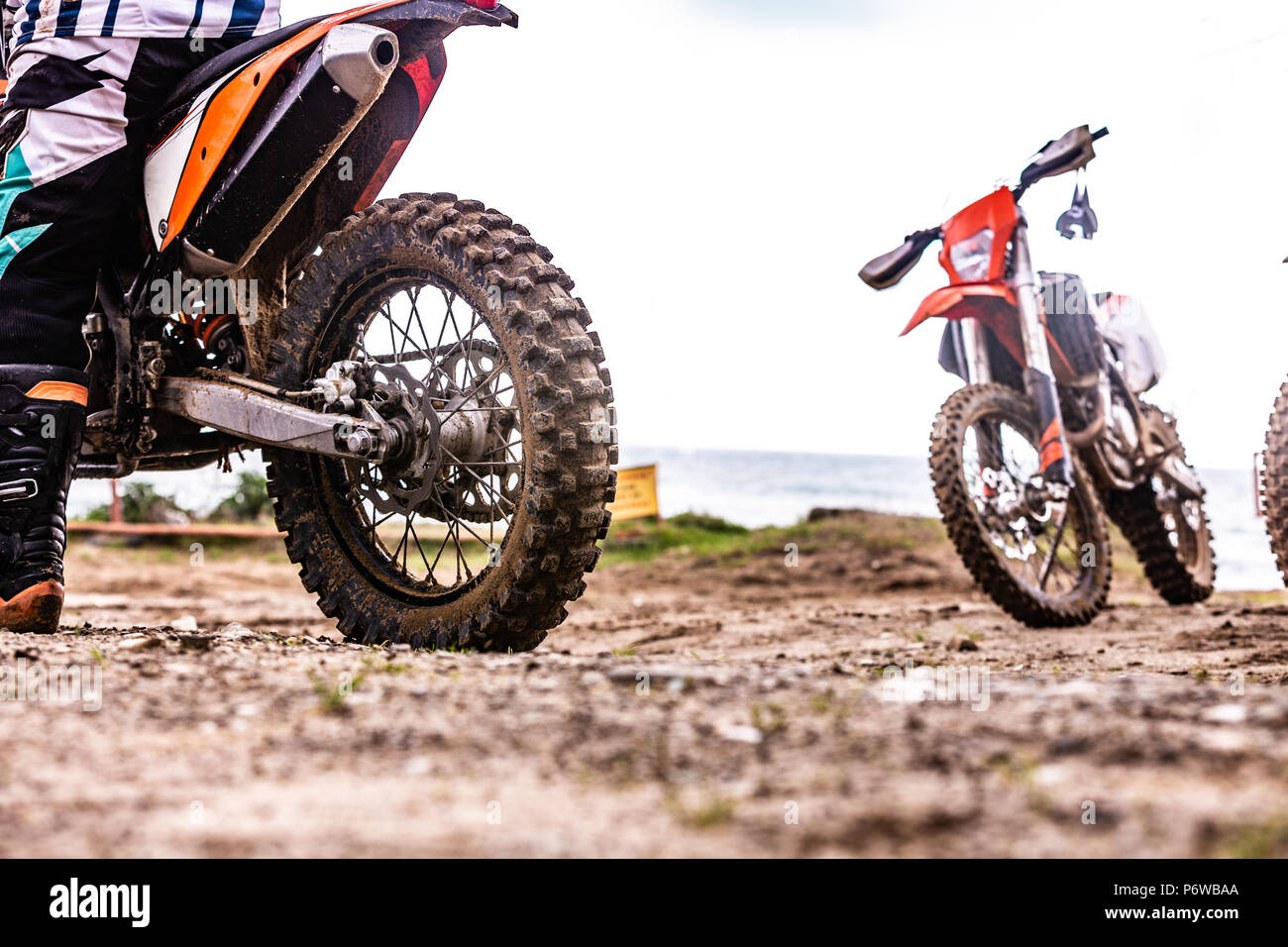sport motorbike on the side of the road. Biker ready to run Stock Photo ...