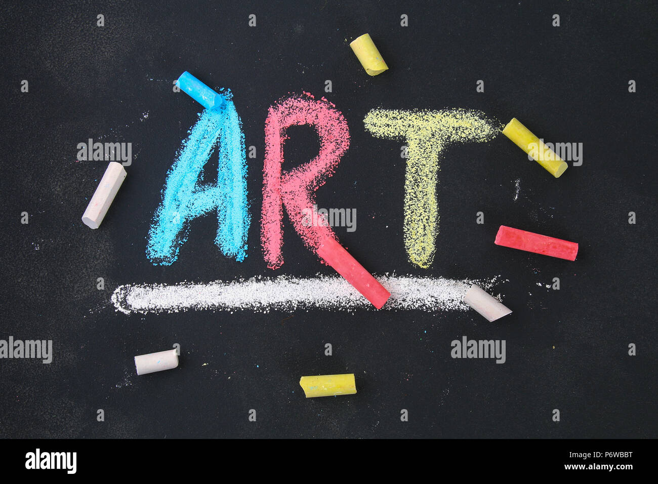 The text of the art is drawn with colorful chalk on a chalkboard Stock ...