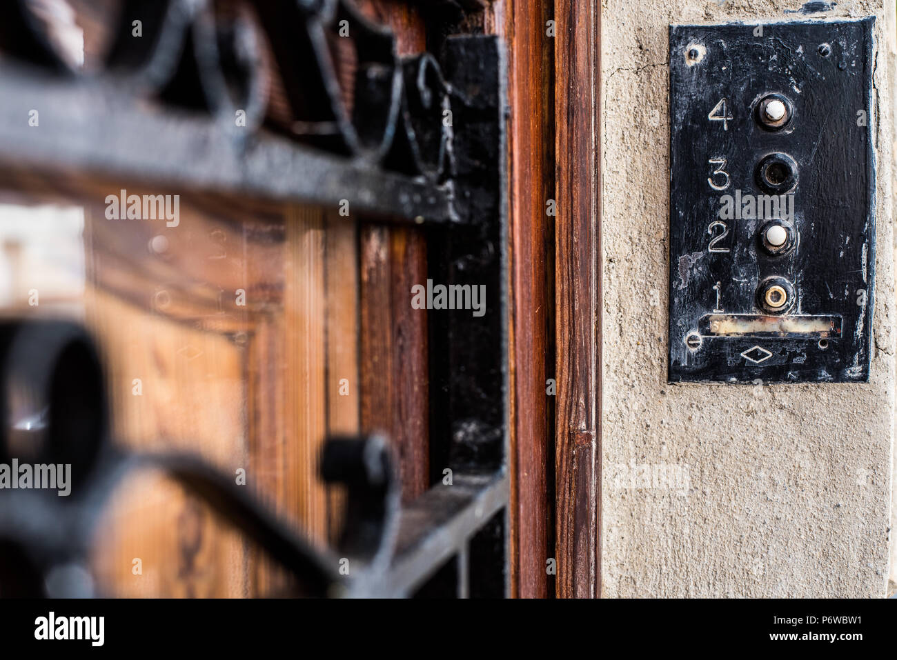 Vintage old intercom on a street of a big city Stock Photo - Alamy