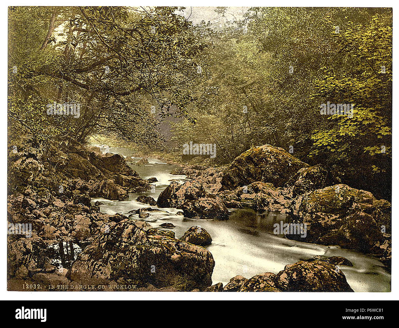 vintage photo of a waterfall or white water rapids in a stream or river ...
