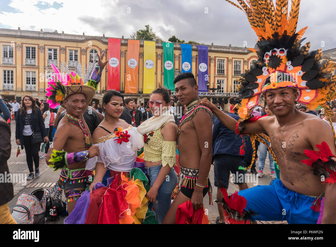 Some people pose in the LGBT pride march in downtown Bogota Stock Photo ...
