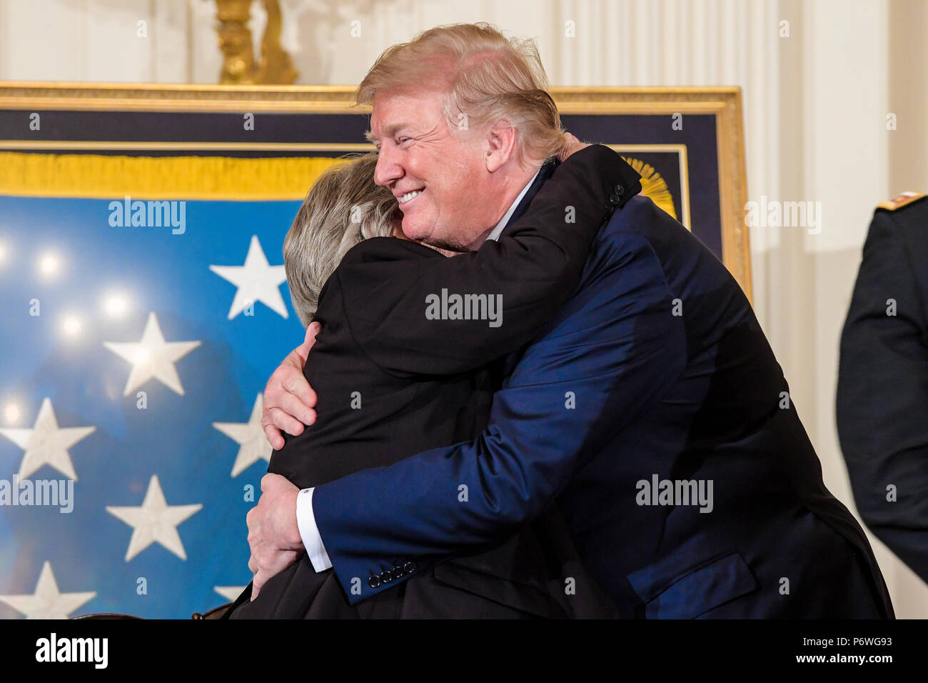 President Donald J. Trump embraces Pauline Lyda Wells Conner, the ...