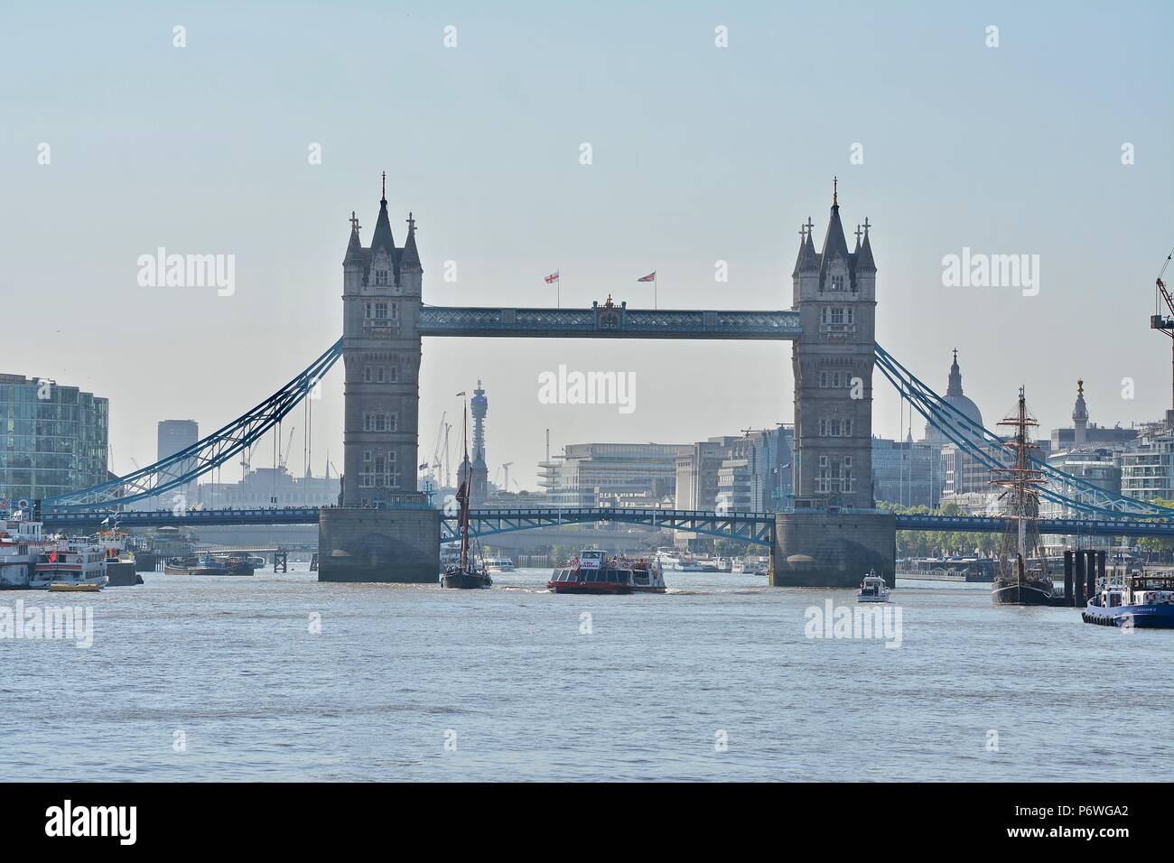 Tower Bridge spanning the River Thames, London, United Kingdom Stock ...