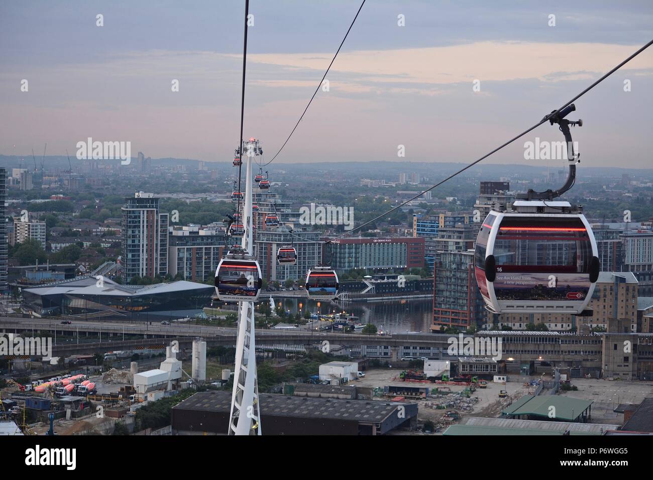 The Air Line sky tram above the River Thames between the London ...
