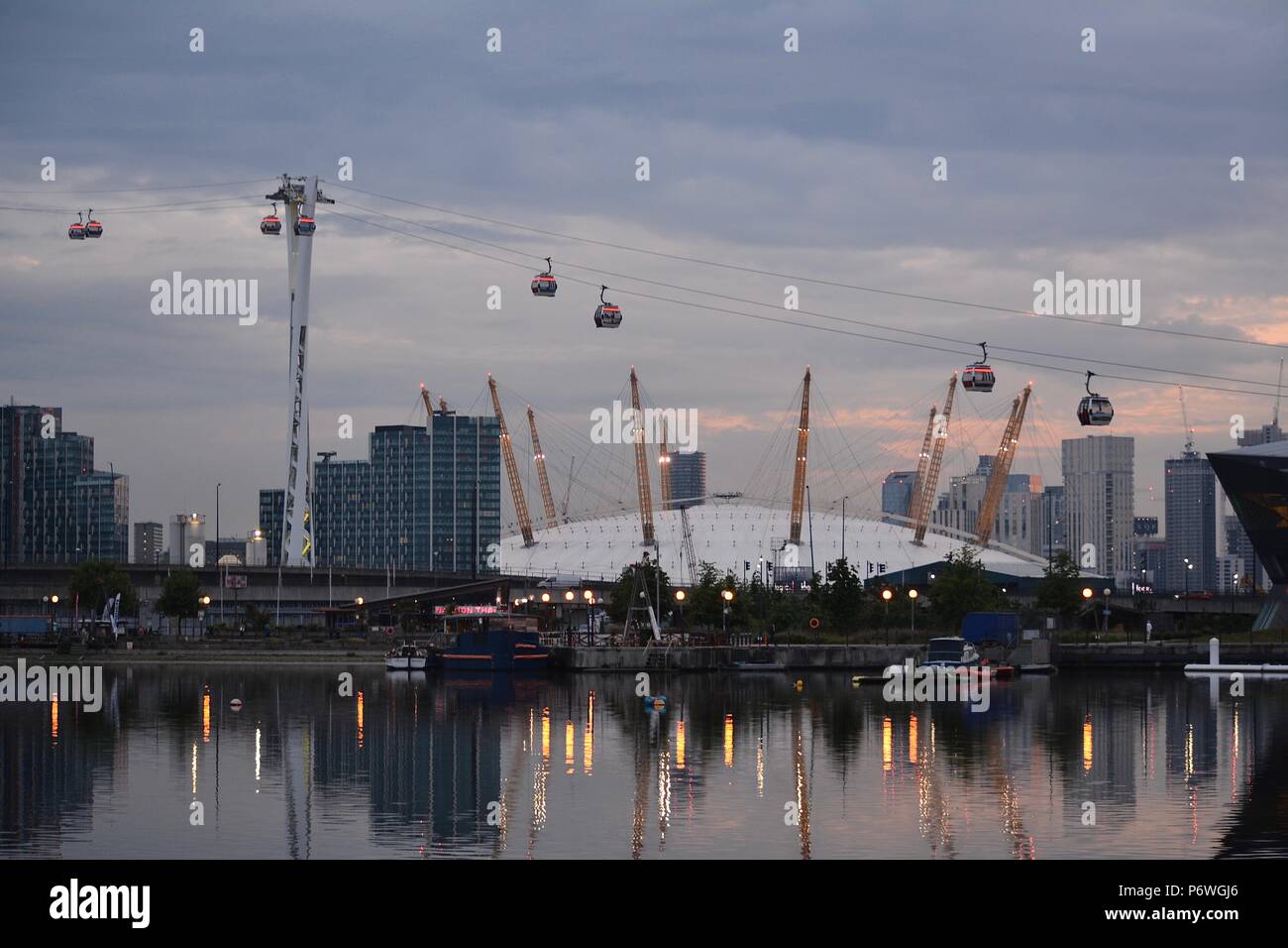 View of the City of London skyline, Canary Wharf skyline, the Air Line ...