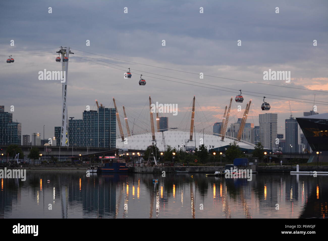 View of the City of London skyline, Canary Wharf skyline, the Air Line ...