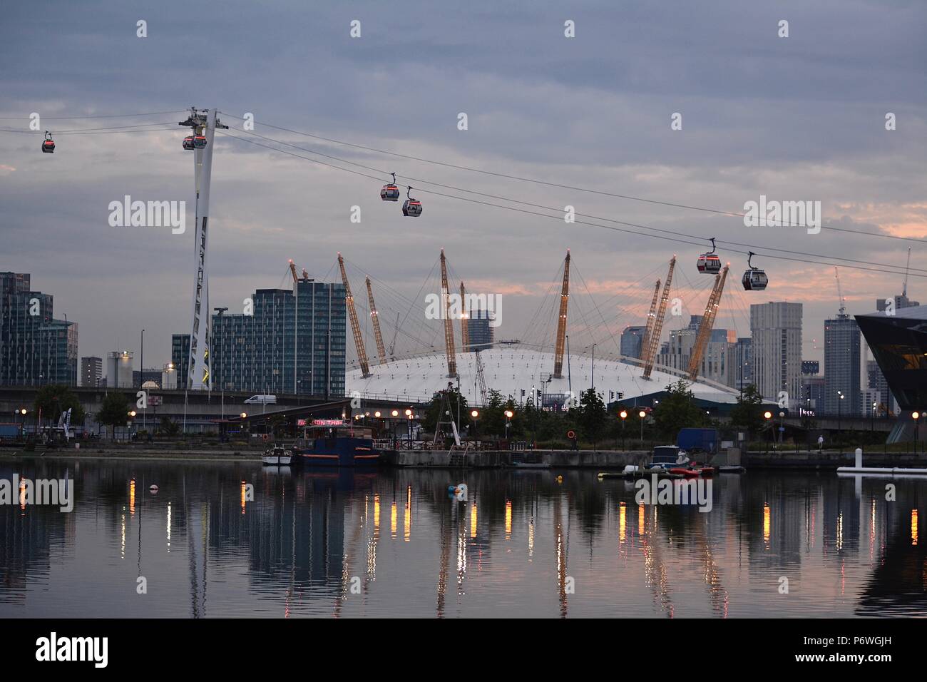 View of the City of London skyline, Canary Wharf skyline, the Air Line ...