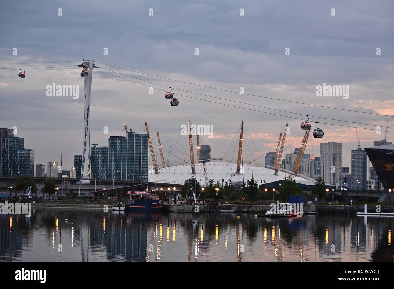 View of the City of London skyline, Canary Wharf skyline, the Air Line ...