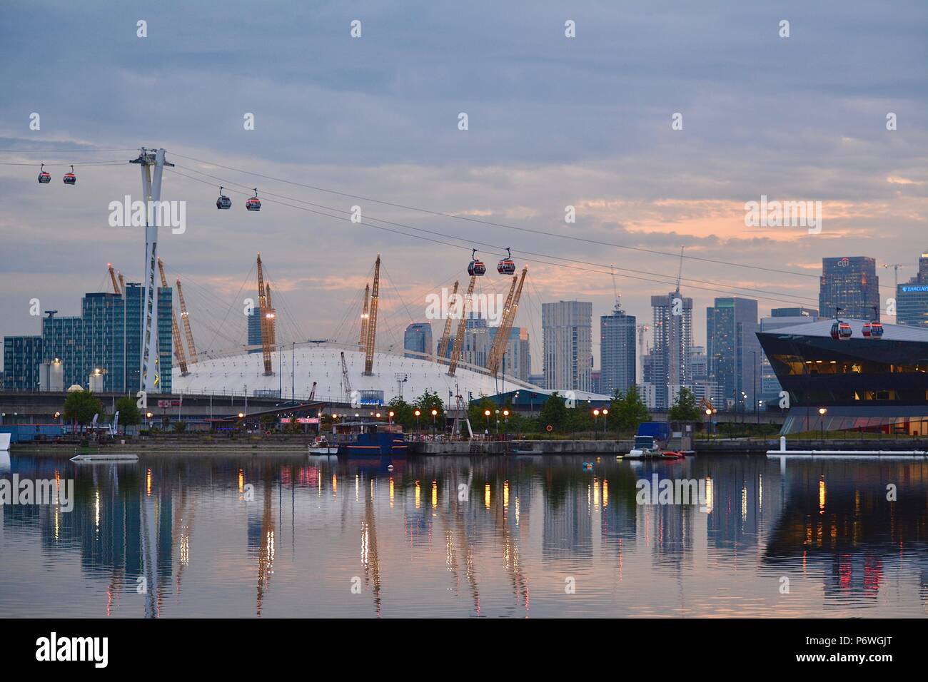 View of the City of London skyline, Canary Wharf skyline, the Air Line ...