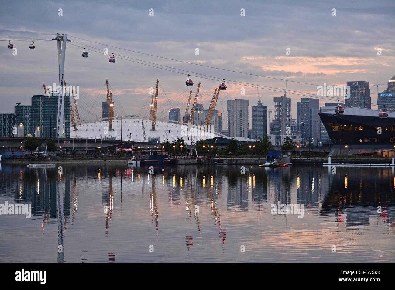 View of the City of London skyline, Canary Wharf skyline, the Air Line ...