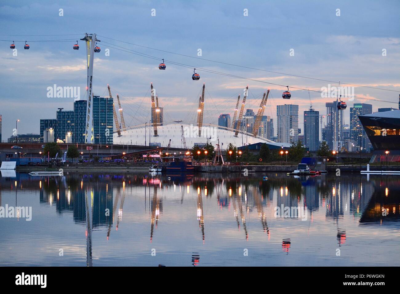 View of the City of London skyline, Canary Wharf skyline, the Air Line ...